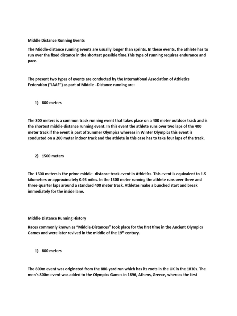 Athletics-Middle Distance Running | PDF | Track And Field | Racing
