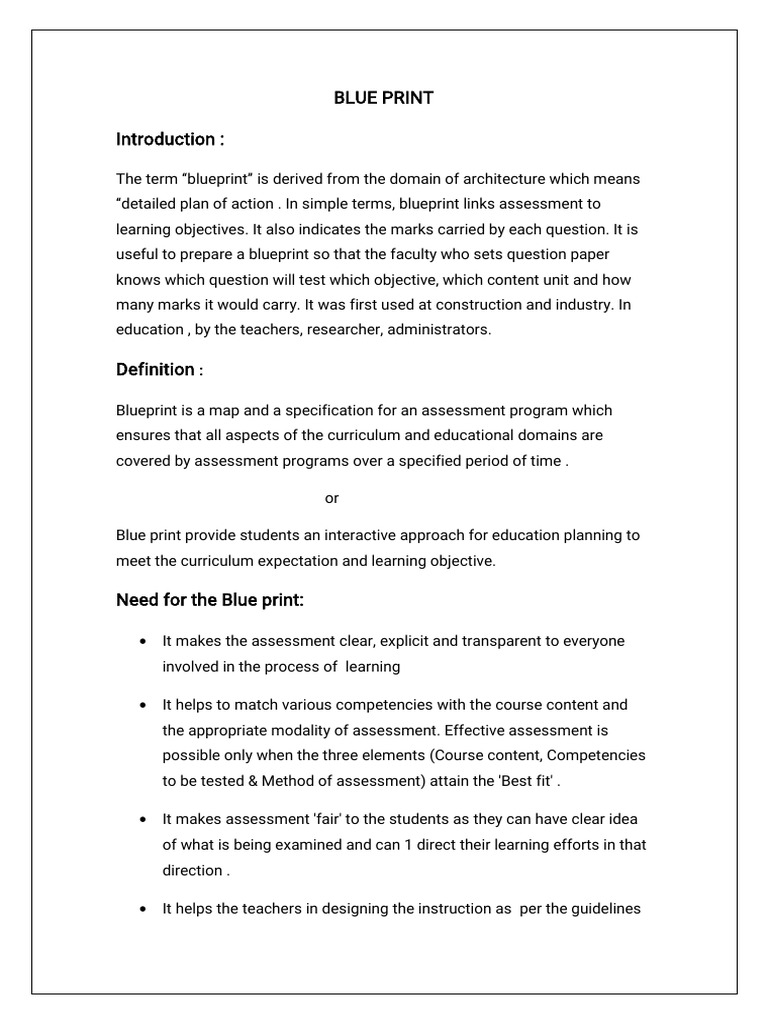 Blue Print | PDF | Educational Assessment | Curriculum