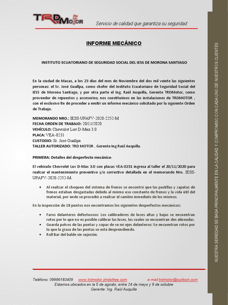 Informes-Mecánicos 1ra Facturación | Descargar gratis PDF | Vehículos terrestres | Industria ...