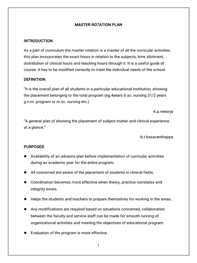 MASTER ROTATION Assignment | PDF | Curriculum | Nursing