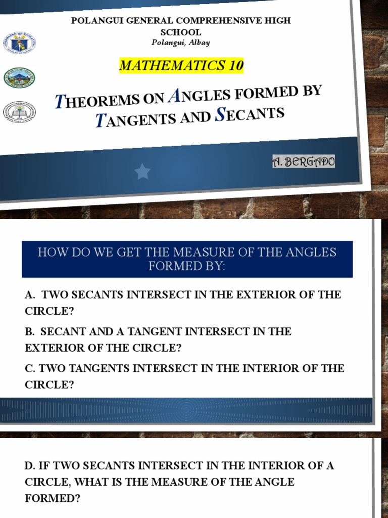 Theorems On Angles Formed by Tangents and Secants | PDF