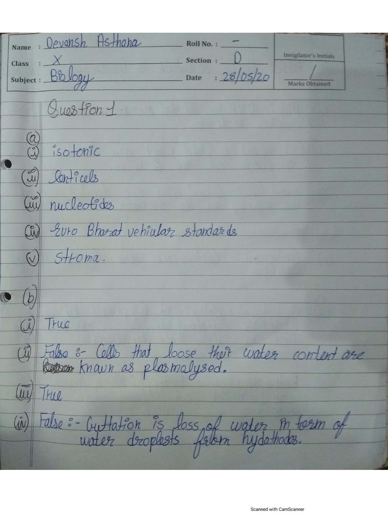 Biology Answer Sheet PDF | PDF