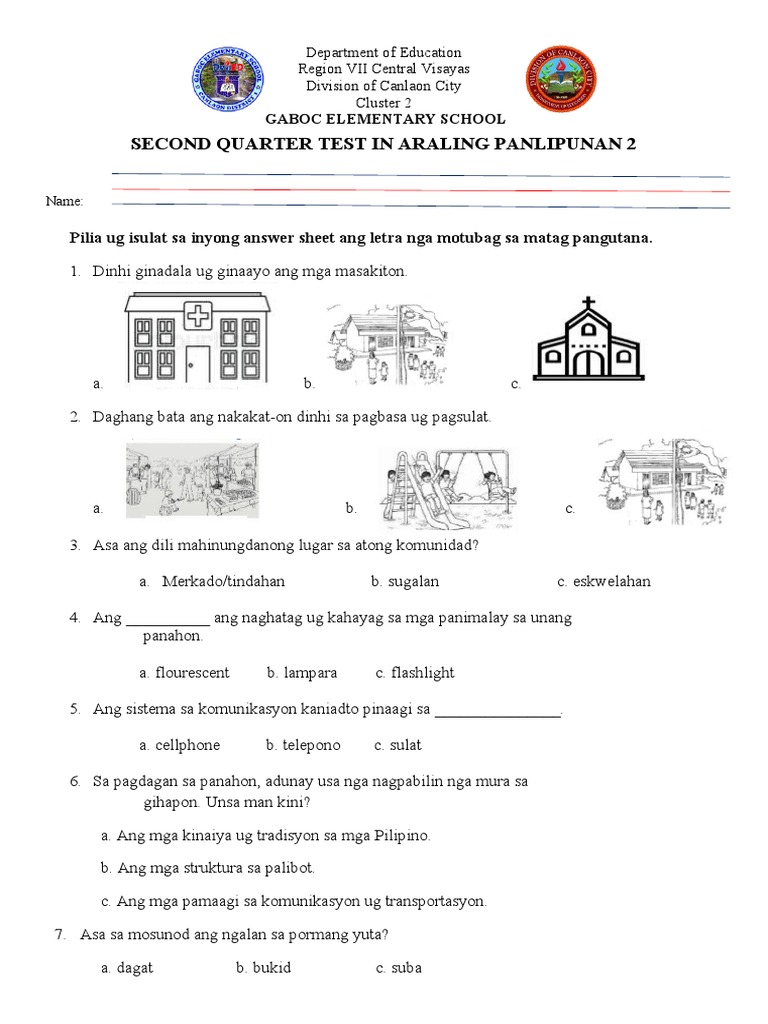 Second Quarter Test in Araling Panlipunan 2 | PDF