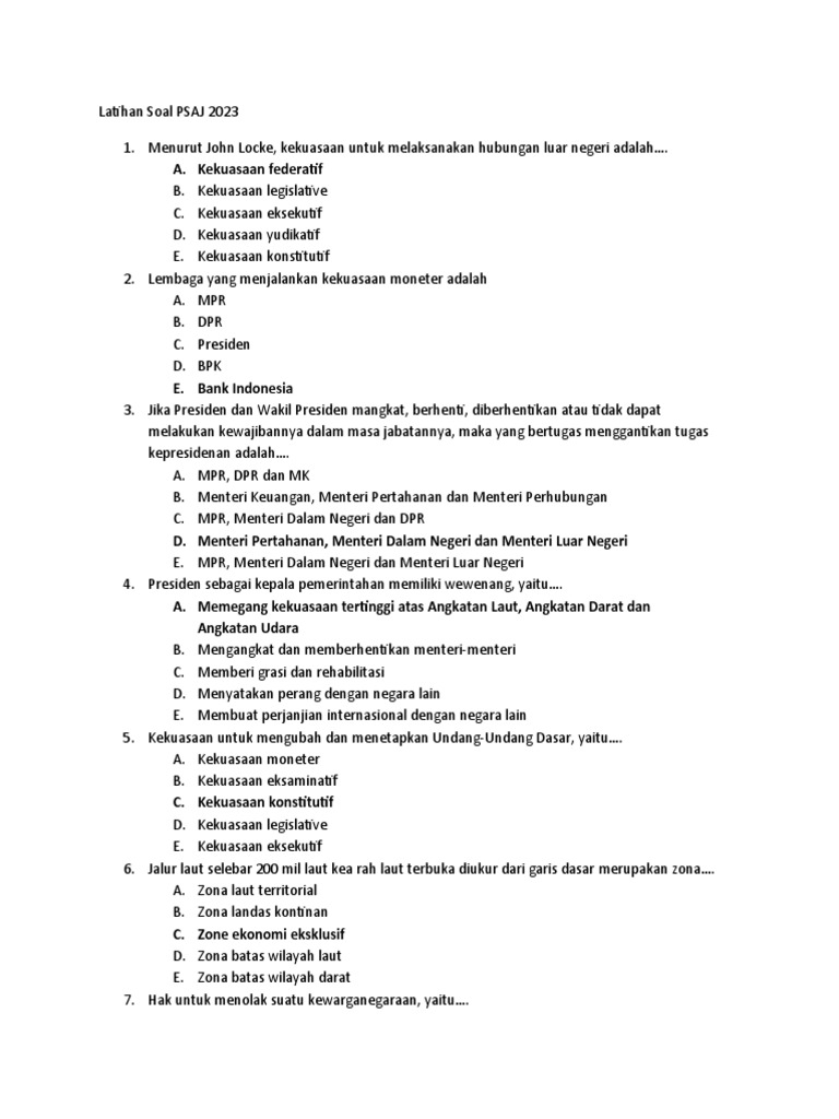 Latihan Soal PSAJ 2023 | PDF