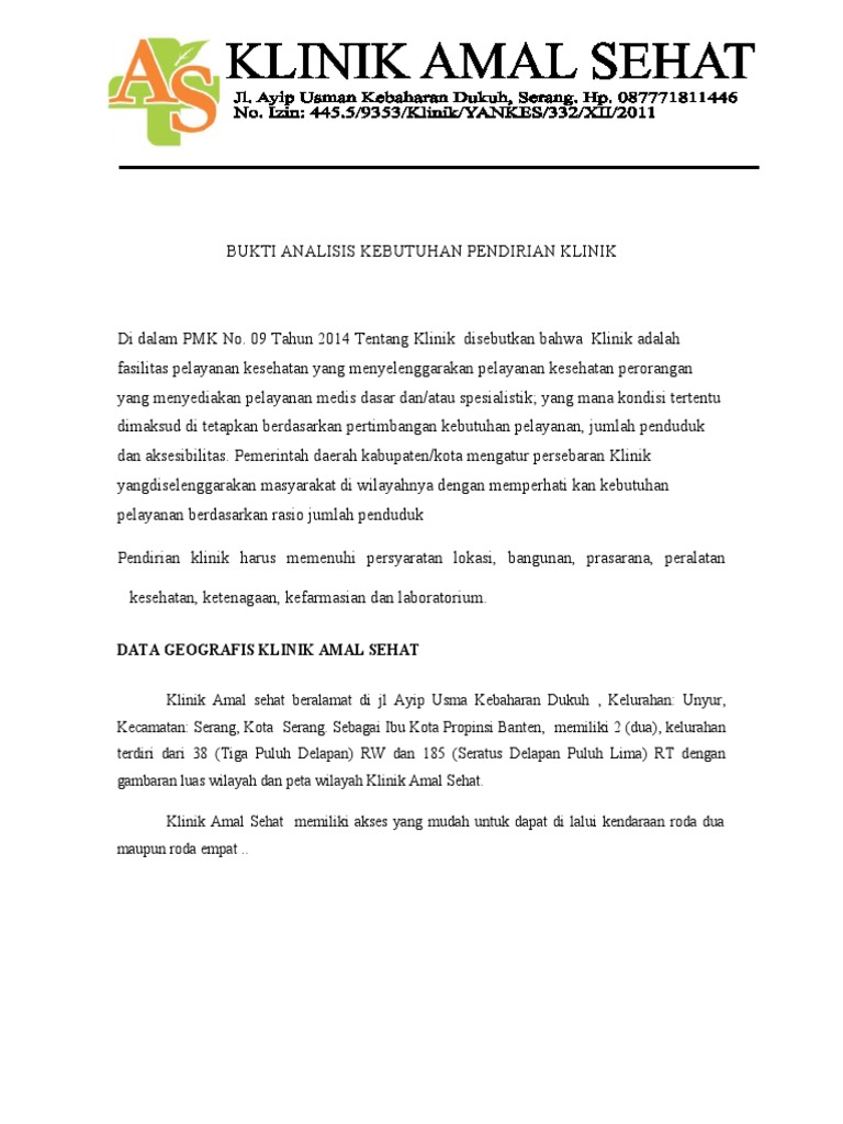 1.1.1.1 Bukti Analisis Kebutuhan Pendirian Klini1 | PDF