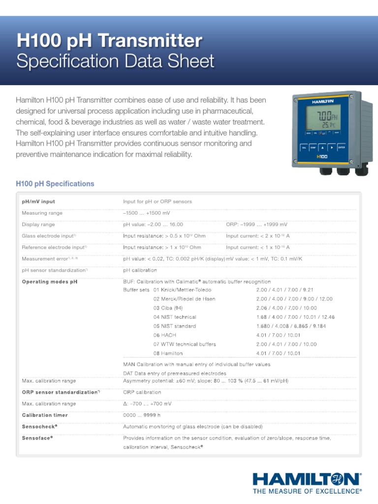 Specification-Datasheet H100 PH Transmitter PDF | PDF | Ph | Sensor