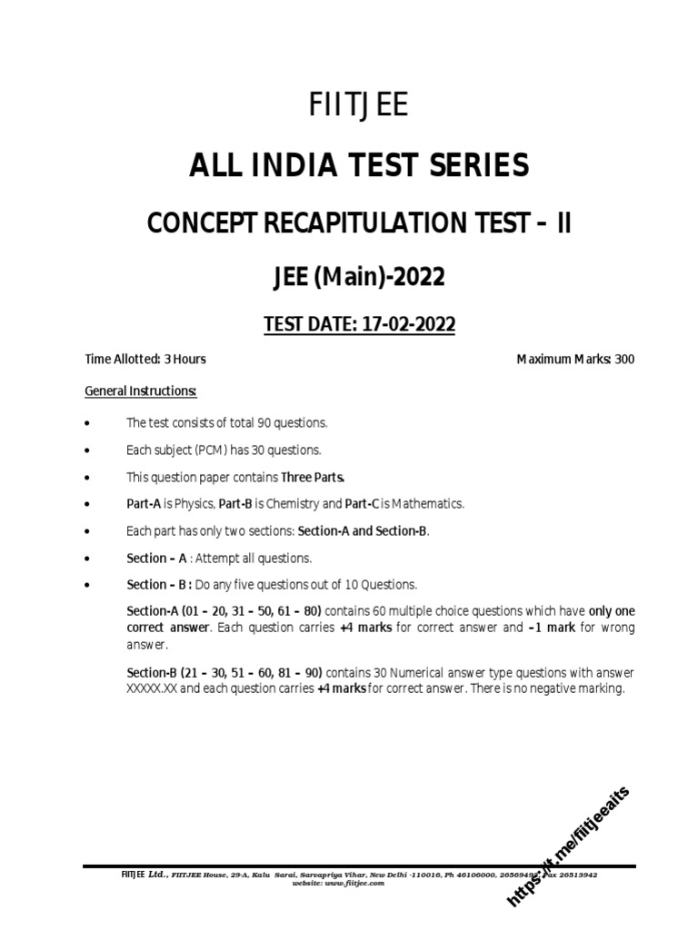 AITS CRT-II-JEEM Maths | PDF | Mathematics | Mathematical Objects