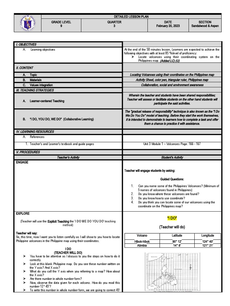 LESSON PLAN 1 LOCATING VOLCANOES | PDF | Lesson Plan | Cartesian ...