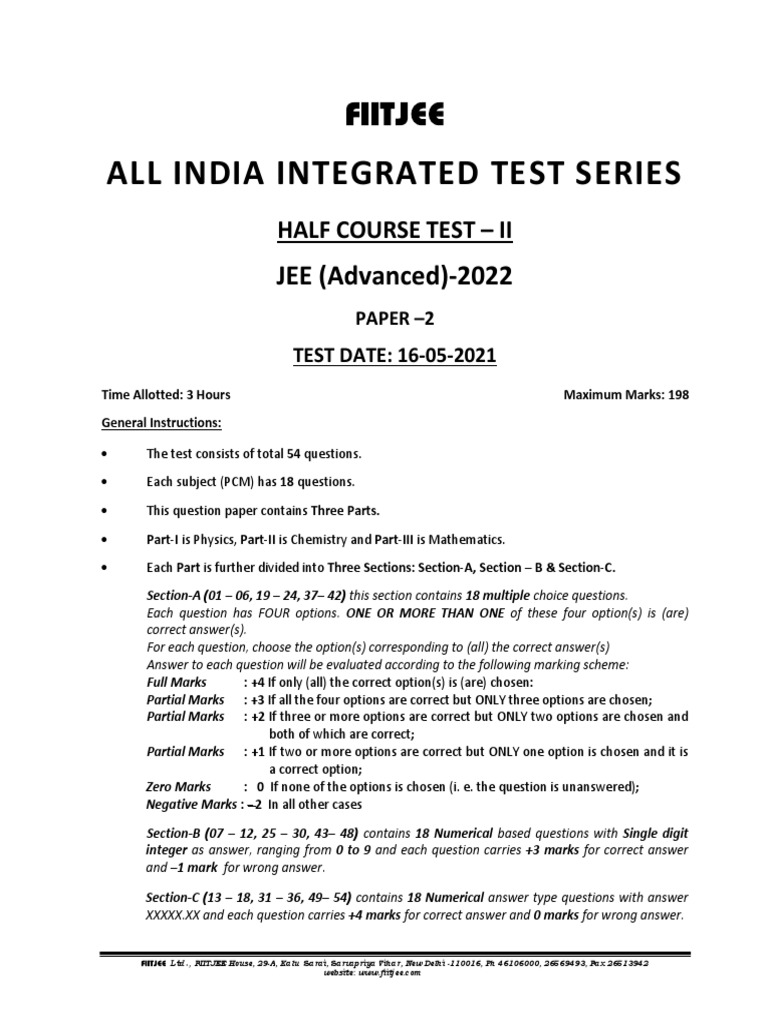 JEE Advanced 2022 Test Paper | PDF | Euclidean Geometry | Differential ...