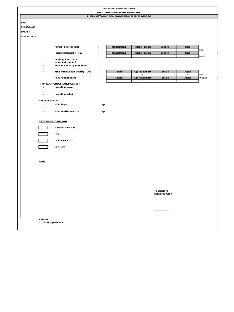 Ceklis Jaringan Jalan DD1 2022 | PDF