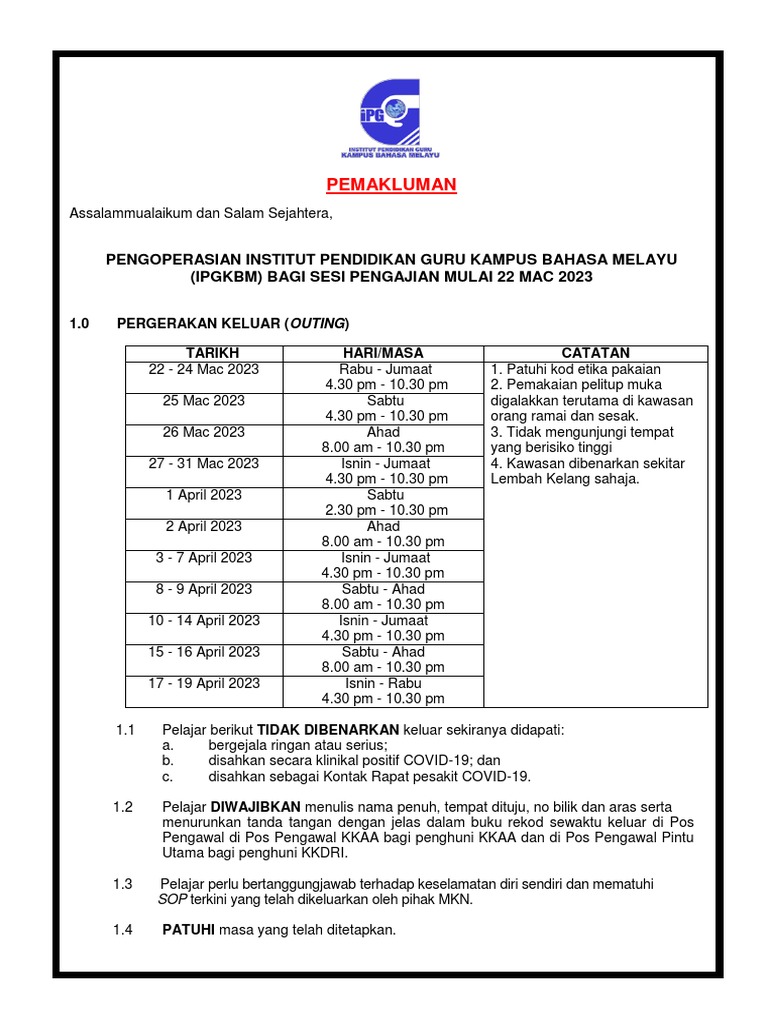 Pemakluman JHEP Pengoperasian 22 Mac 2023 PDF | PDF