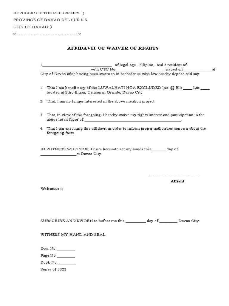 REPUBLIC OF THE PHILIPPINES Waiver of Rights | PDF