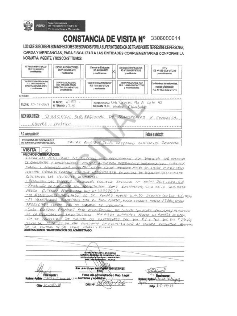 Direccion Subregional De Transportes 25 04 2019 Pdf Pdf