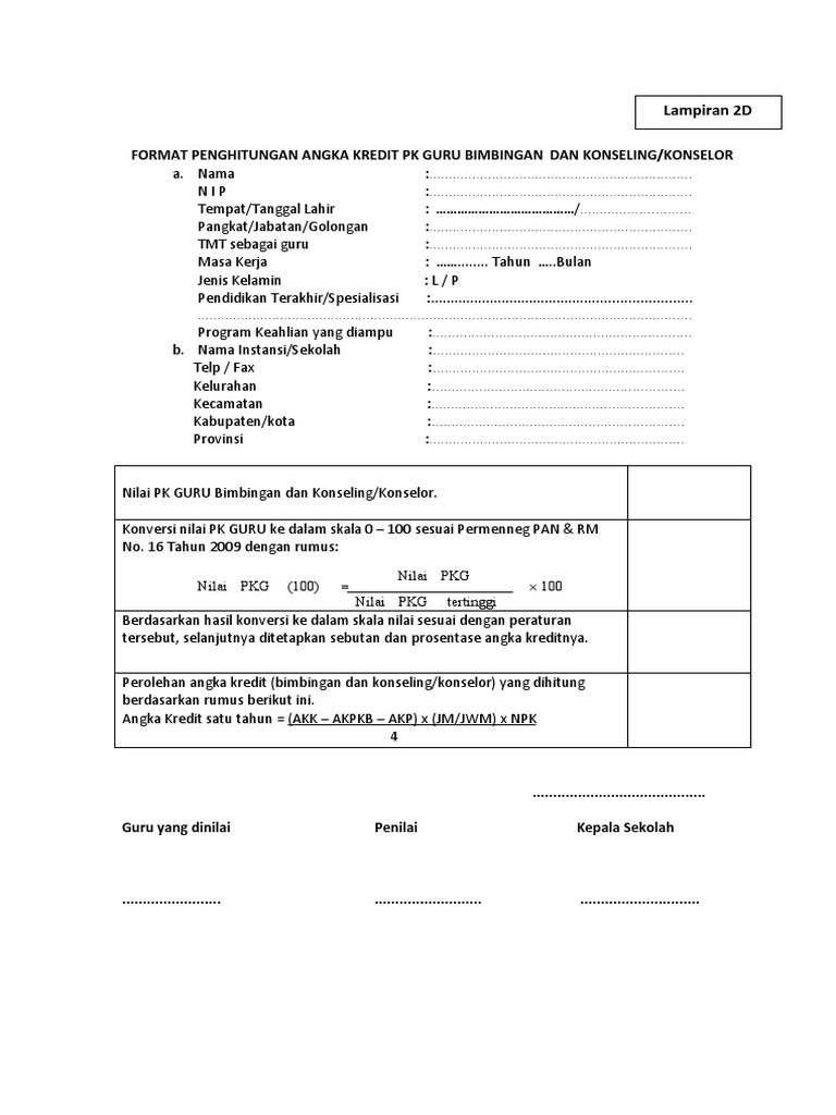 Format Penghitungan Angka Kredit PK Guru Bimbingan Dan Konseling | PDF