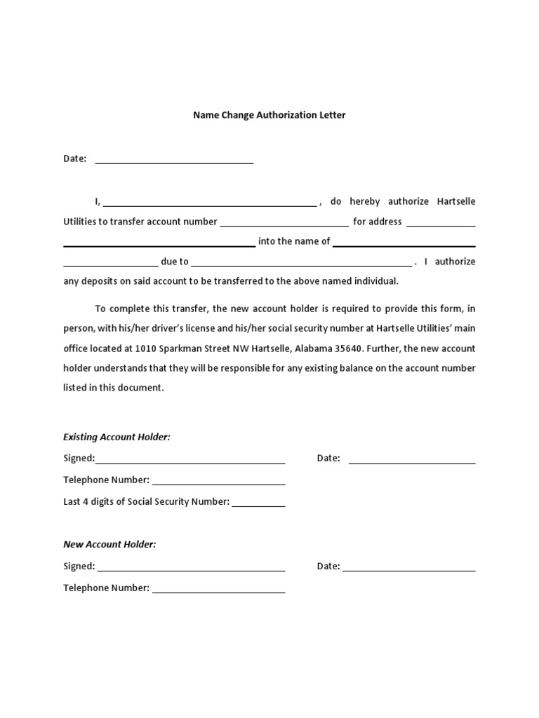 Name Change Authorization Letter | PDF | Politics | Law