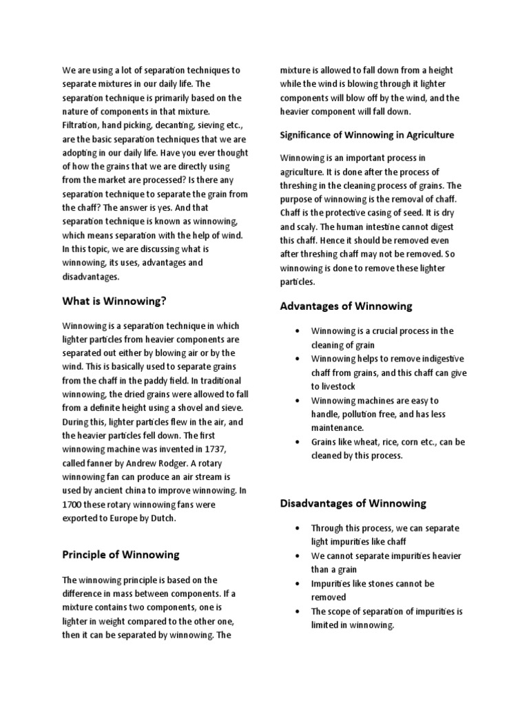 WINNOWING | PDF | Agriculture