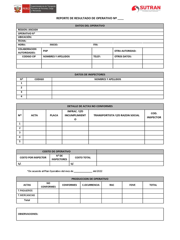 Formato Reporte de Operativo SC | PDF