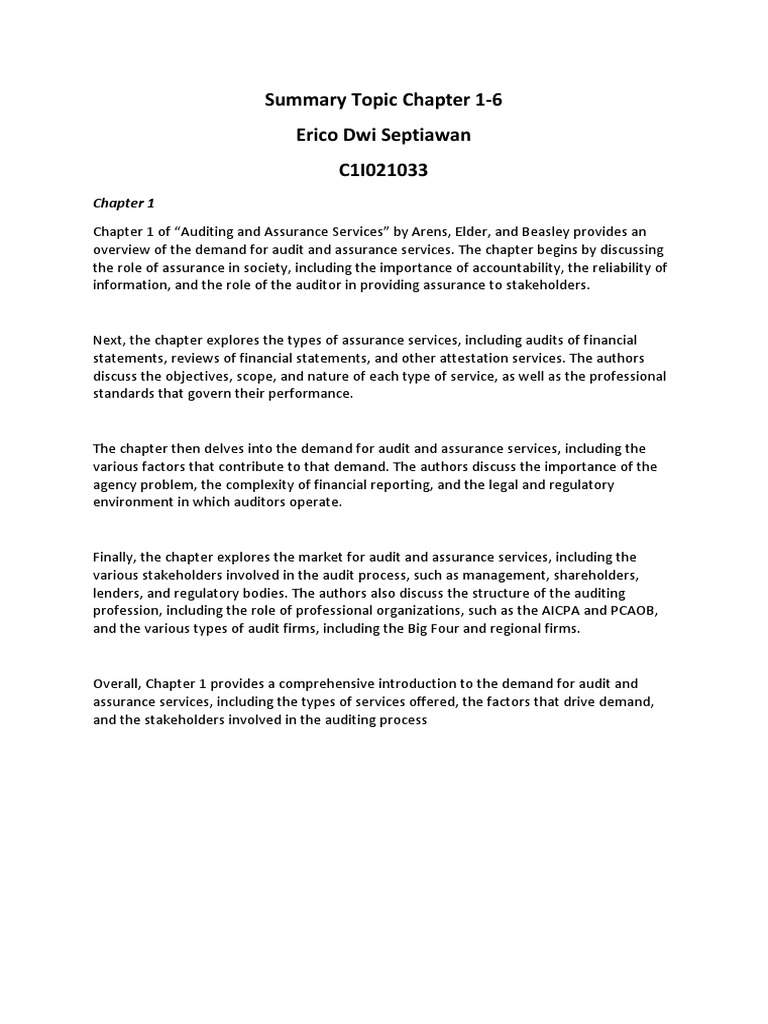 Erico Dwi Septiawan - C1i021033 - Summary Chapter 1-6 PDF | PDF | Audit | Financial Audit