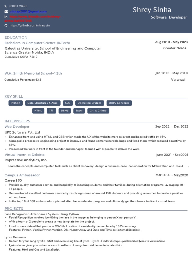 Shrey Sinha's Software Development Profile | PDF | Computing | Software ...
