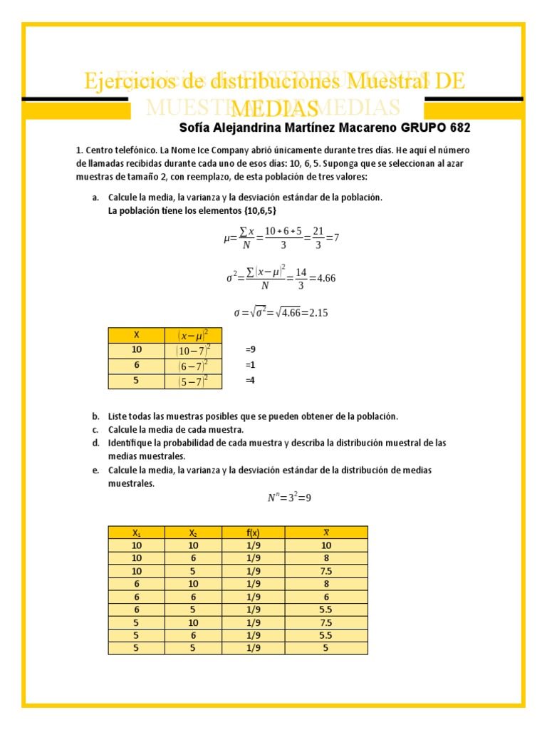 Ejercicios de DISTRIBUCIONES MUESTRAL DE MEDIAS | PDF | Desviación Estándar | Diferencia