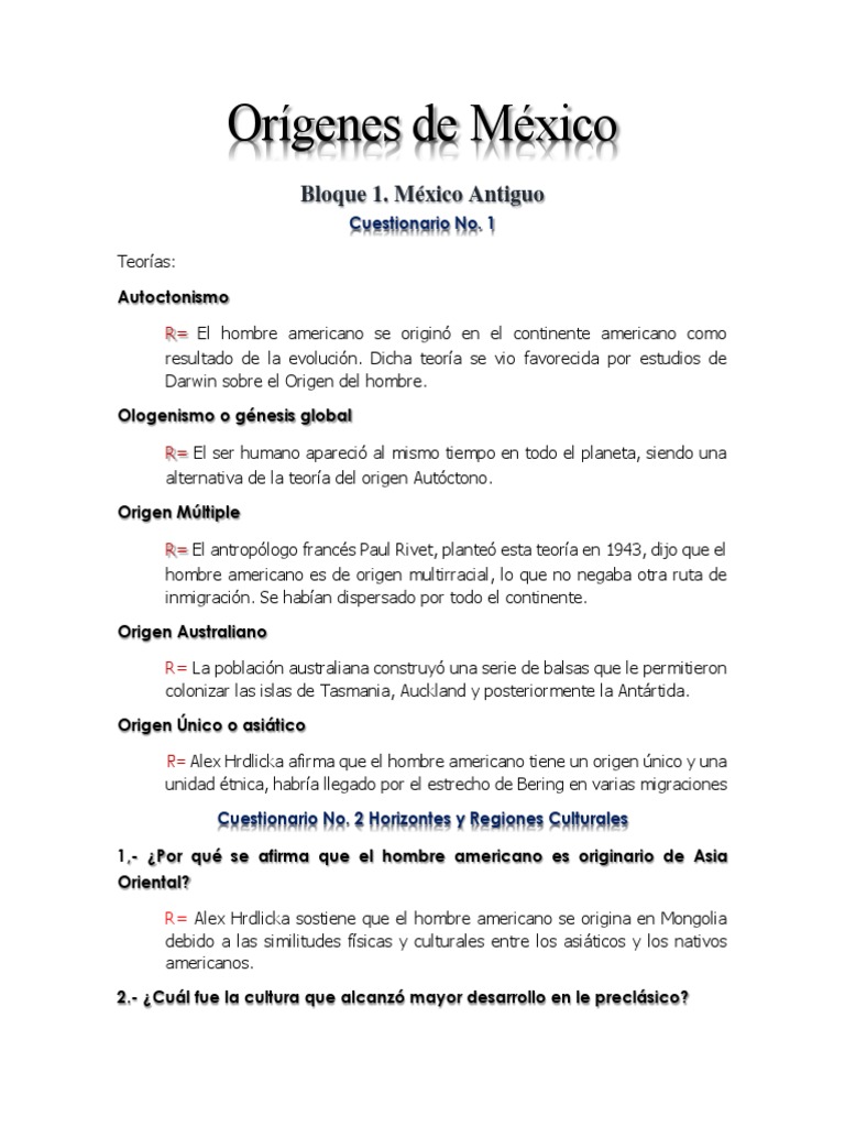 Orígenes De México Cuestionario No 1 Pdf Civilización Maya