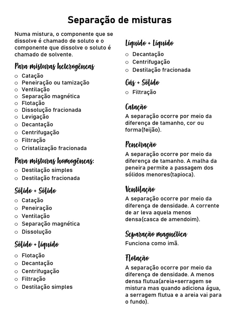 Separação de Misturas | PDF | Engenharia de Processos | Química