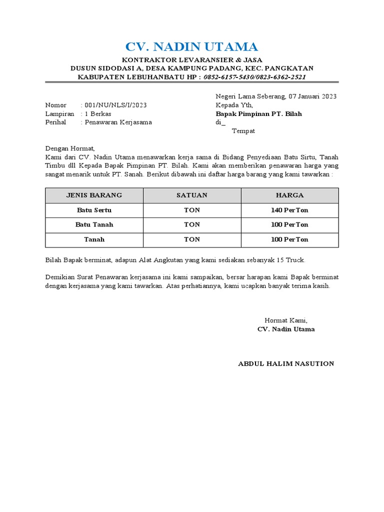 Cv. Nadin Utama | PDF