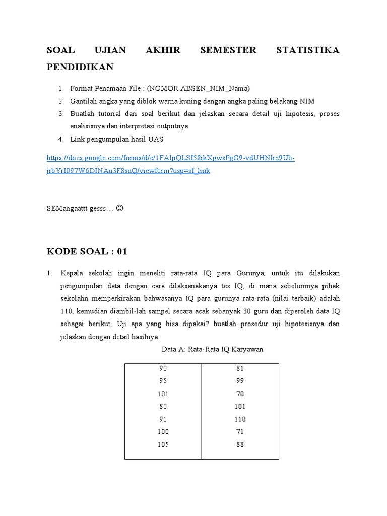 SOAL UAS Statistik Pendidikan | PDF