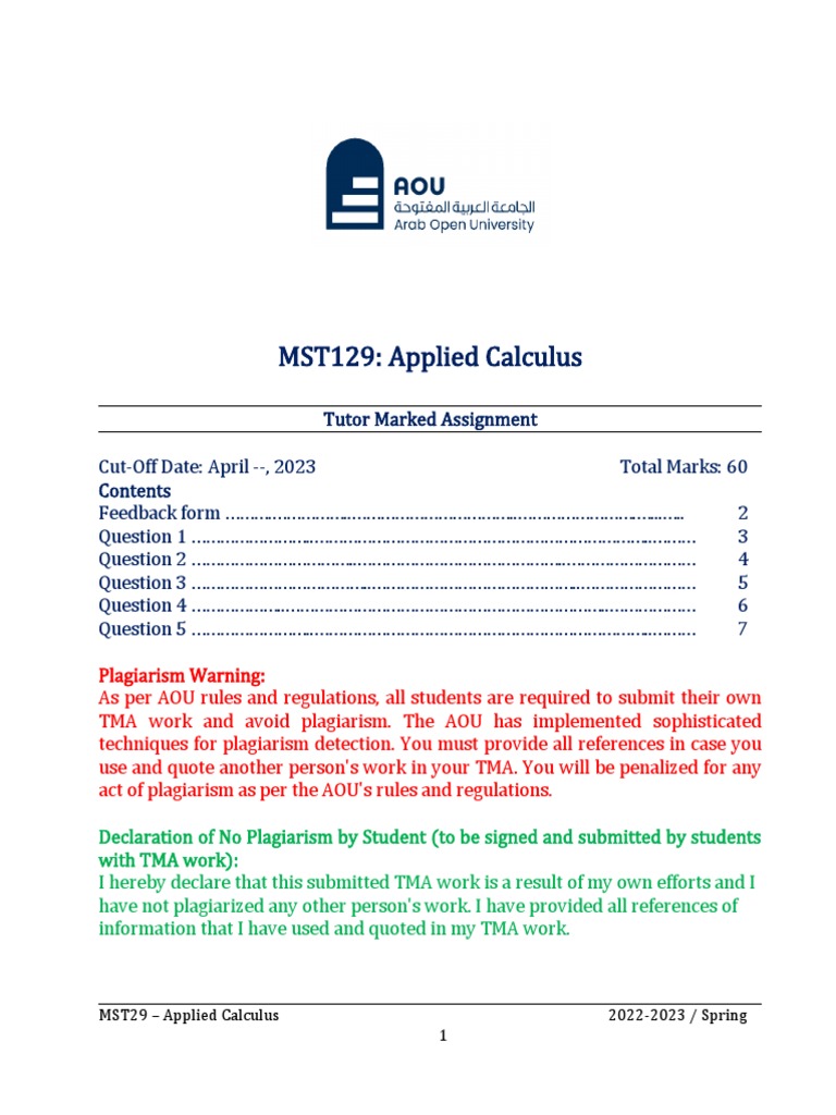 MST129 TMA Spring 2022-2023 | PDF | Derivative | Calculus