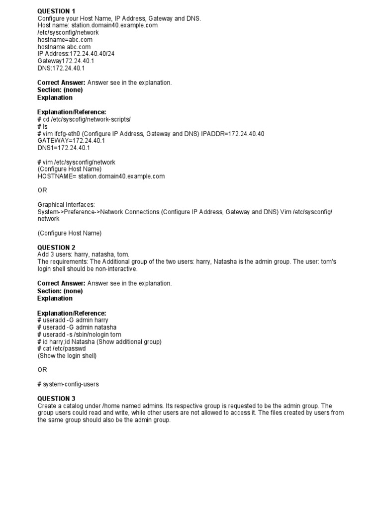 RHCSA EX200 Exam Practice Questions | PDF | Networking | Internet & Web