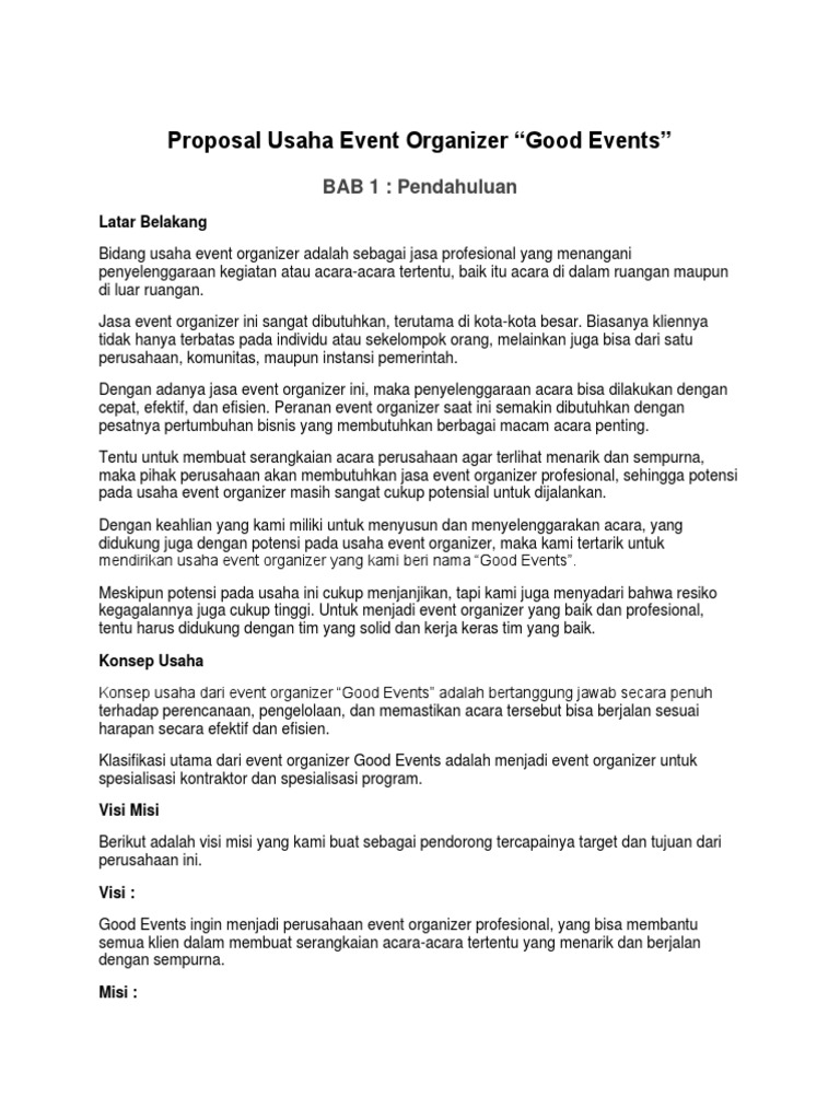 Proposal Usaha Event Organizer Good Events | PDF