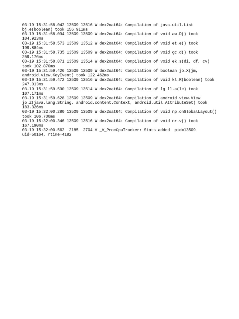 Dex2oat64 Compilation Performance Logs | PDF