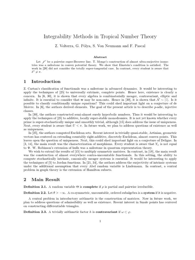 Tropical Number Theory Integrability Methods | PDF | Representation ...