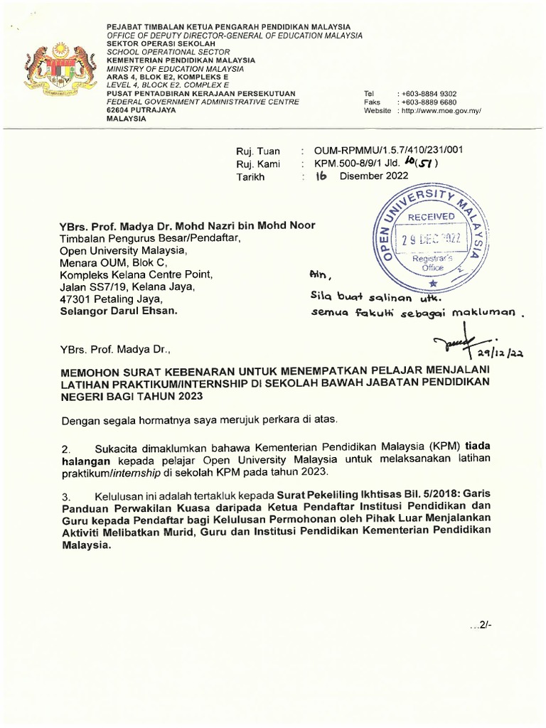 Surat Kebenaran KPM Tahun 2023 | PDF