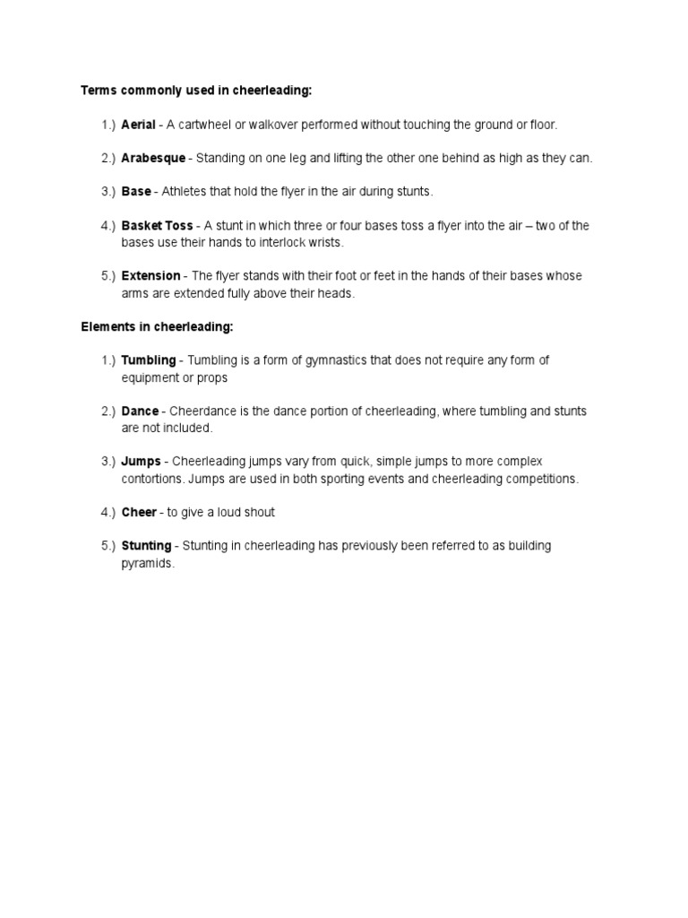 Terms Commonly Used in Cheerleading | PDF