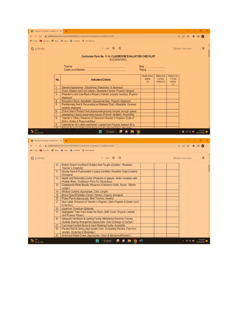 Classroom Checklist | PDF