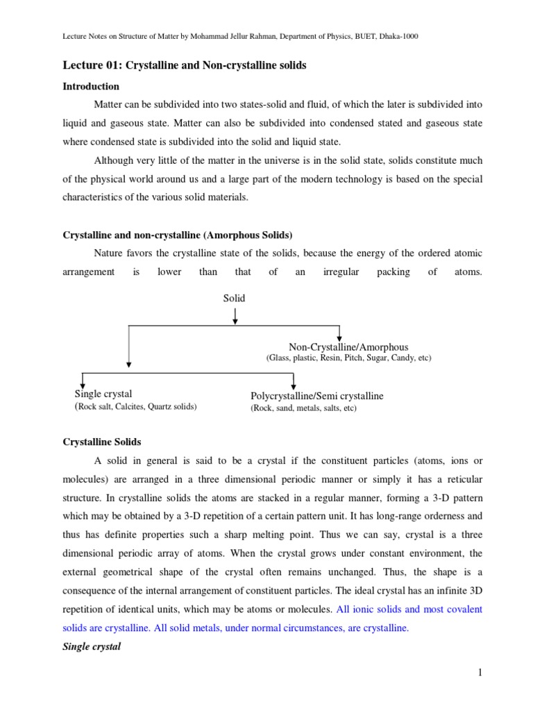 Crystalline and Non Crystalline Solids | Download Free PDF | Liquid ...