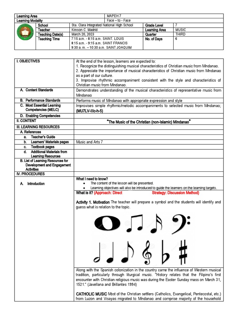 3RD Quarter Week 6 Music | PDF | Learning | Teachers