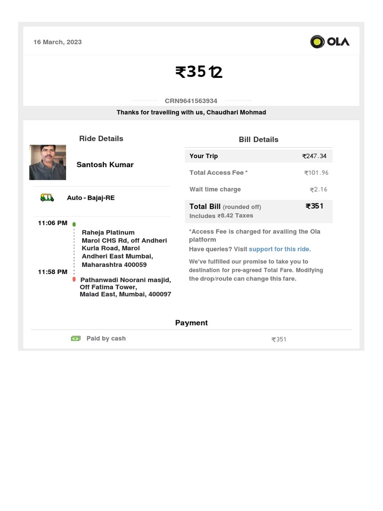 CRN8641133935 - Ola Bill | PDF | Invoice | Economies