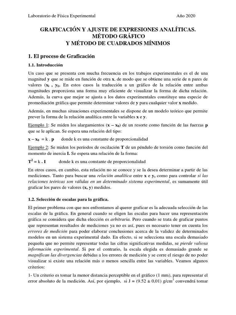 Graficación. Metodos Gráfico y de Cuadrados Mínimos | PDF | Medición | Regresión lineal