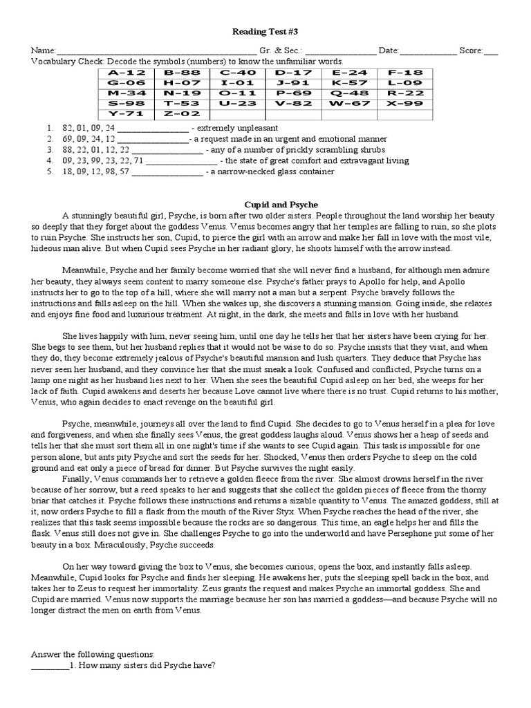 Reading Test #3 | PDF | Cupid | Mythology