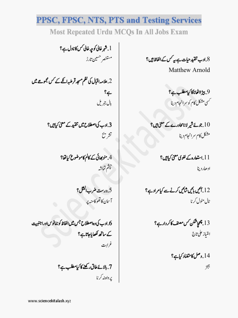 PPSC Urdu MCQs.pdf | PDF