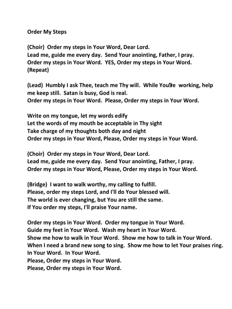 Order My Steps in Your Word Lyrics | PDF | Language Arts & Discipline ...