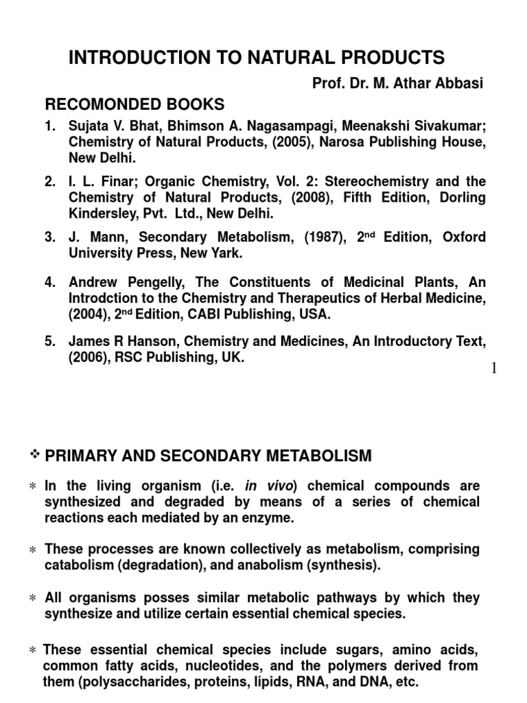 Introduction To Natural Products, BS, PDF | PDF | Metabolism | Natural ...