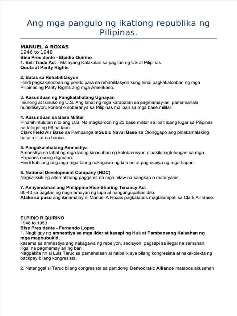 Ang Mga Pangulo NG Ikatlong Republika NG Pilipinas.: Manuel A Roxas | PDF