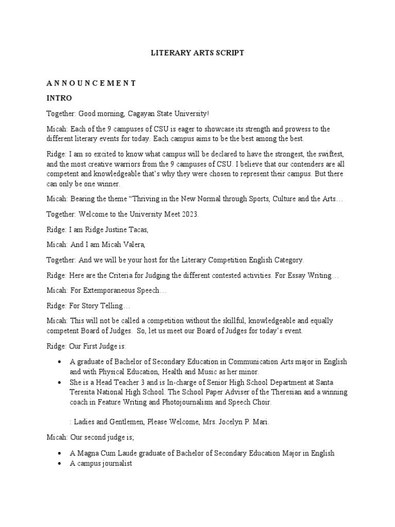 Literary Arts Script | PDF