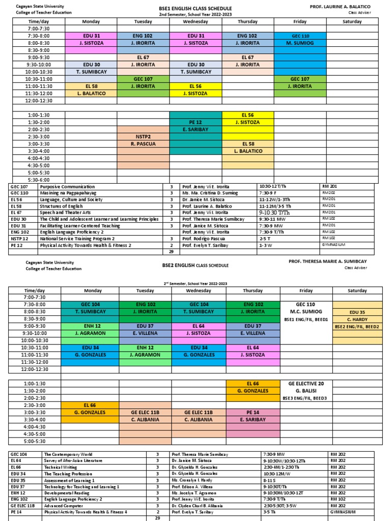 CLASS SCHEDULE 2nd Sem 2022 2023 Feb19 | PDF | Academic Term | Behavior ... CLASS SCHEDULE 2nd Sem 2022 2023 Feb19 | PDF | Academic Term | Behavior ...
