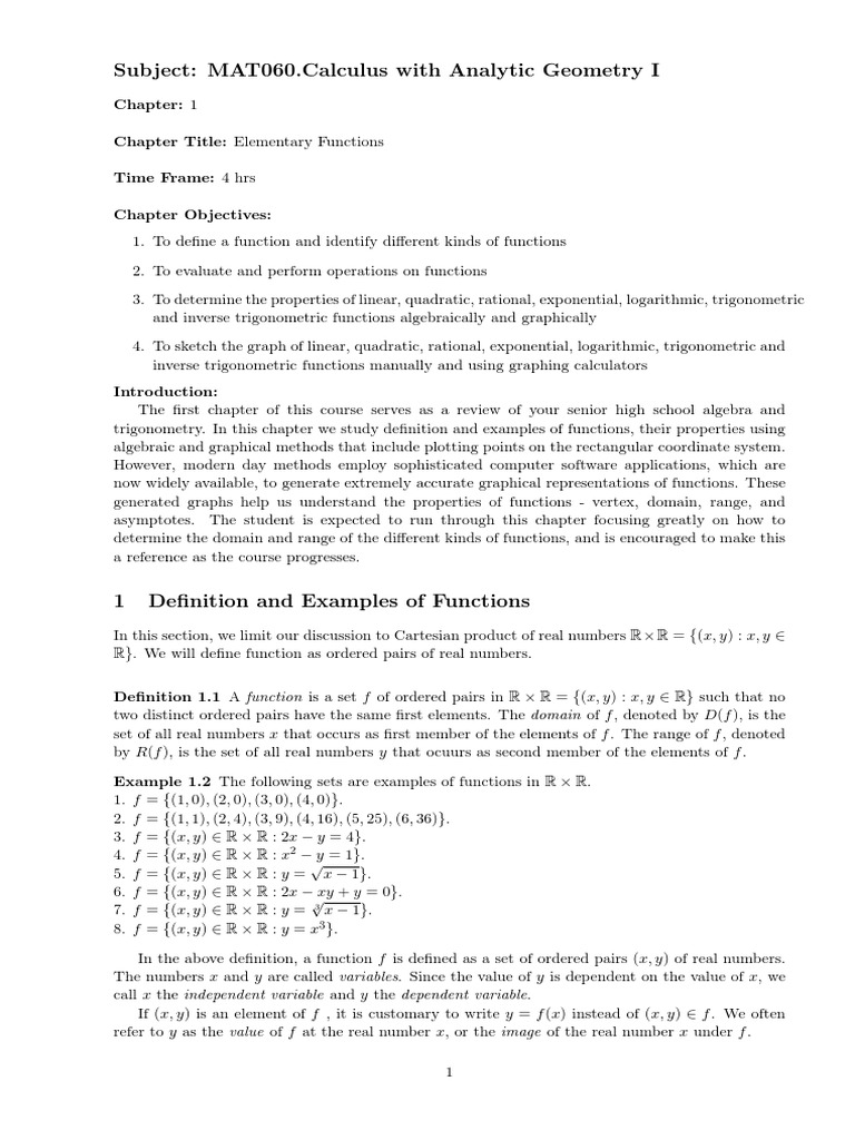 Module#1 ElementaryFunctions PDF | PDF | Function (Mathematics) | Trigonometry