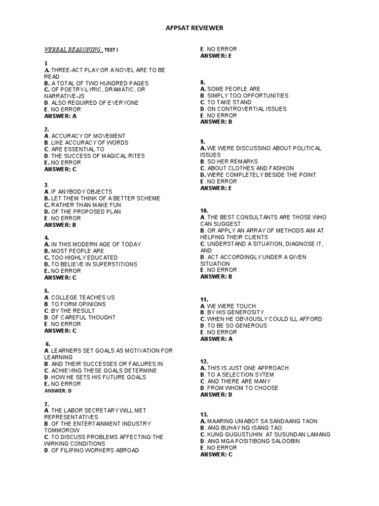 Afpsat Reviewer | PDF