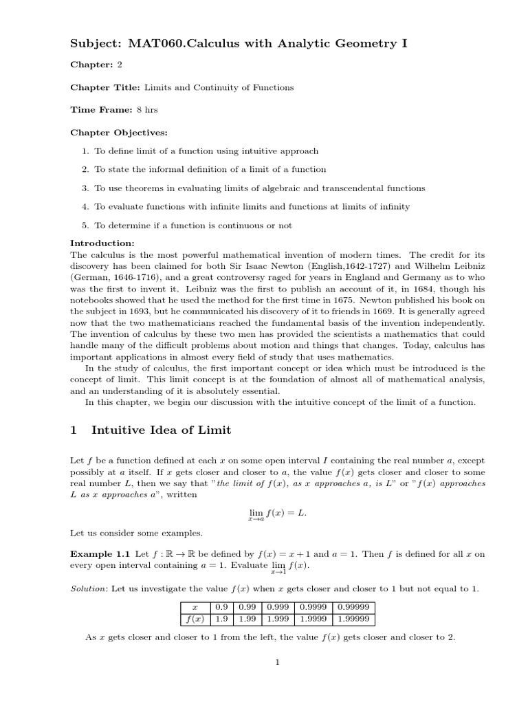 Module 2 Limitsandcontinuity Functions Pdf Pdf Calculus Mathematics
